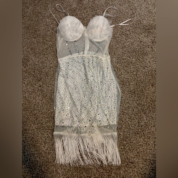 12th Tribe | Dresses | Keely White Embellished Mini Dress Lightly Worn ...